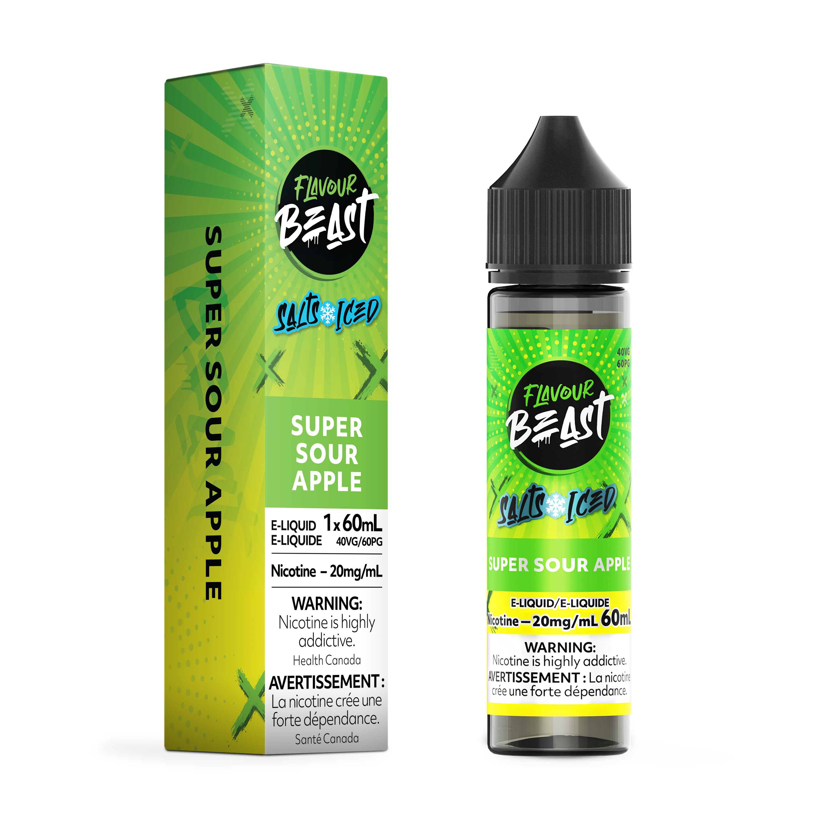 SUPER SOUR APPLE (ICED) - FLAVOUR BEAST E LIQUID (60mL)